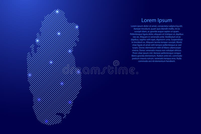 Qatar Map from Blue Pattern Slanted Parallel Lines and Glowing Space ...