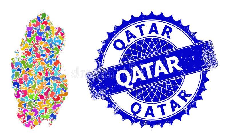 Blot Mosaic Qatar Map and Scratched Badge Stock Vector - Illustration ...