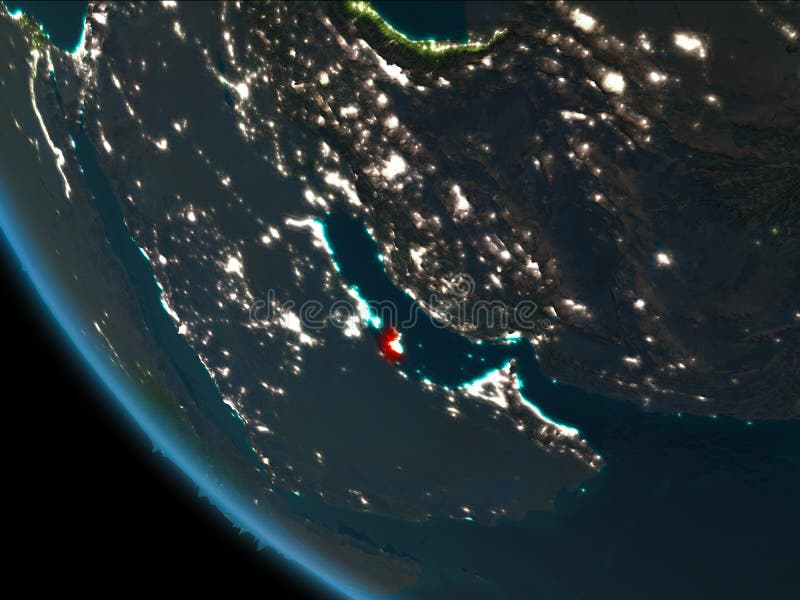 Qatar at night from orbit stock illustration. Illustration of realistic ...