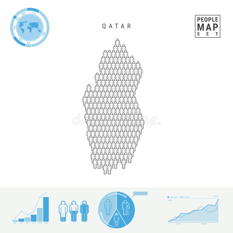 Qatar People Icon Map. Stylized Vector Silhouette of Qatar. Population ...
