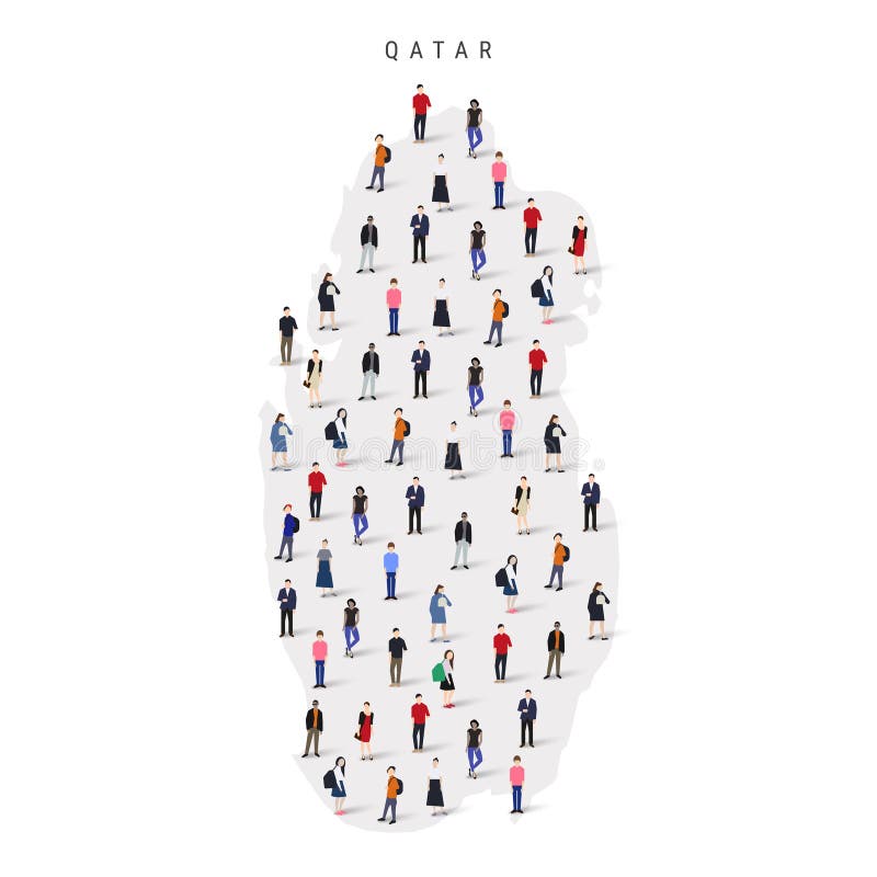 Qatar Population Map. Large Group of People in a Shape of Qatari Map ...