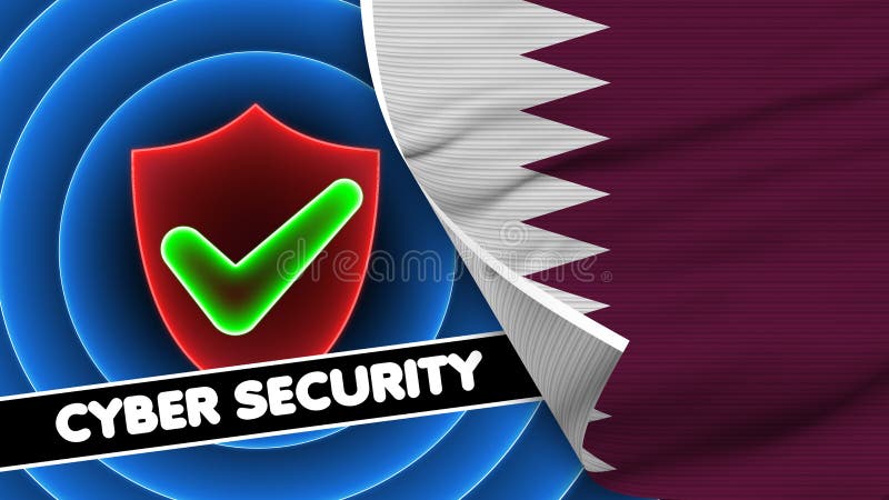 Qatar Realistic Flag with Cyber Security Title Fabric Texture 3D ...