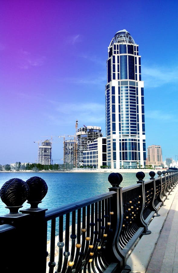 Qatar Single Tower Building Stock Image - Image of bridge, blue: 102264645