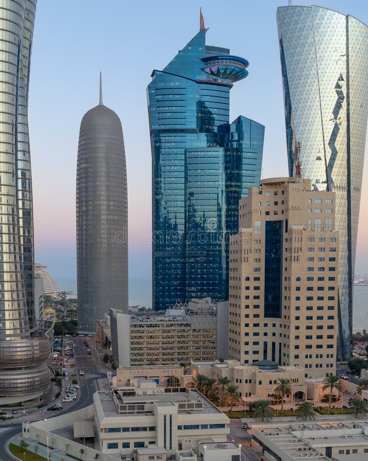 Qatar Skyline during Sunset with Colorful Sky Stock Photo - Image of ...