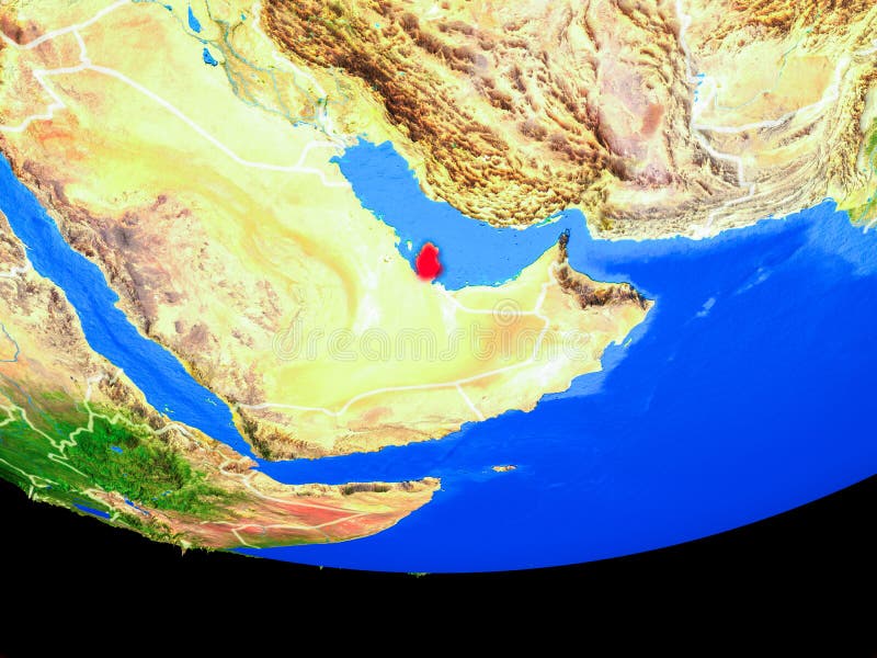 Qatar from Space on Earth at Night Surrounded by Space with Moon and ...