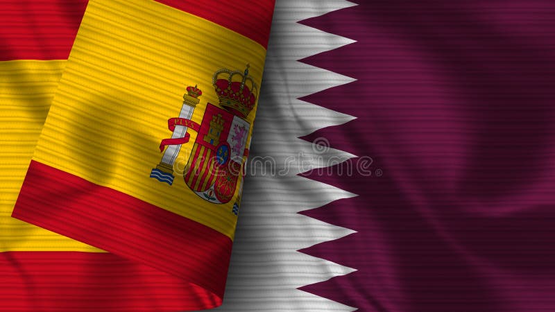Qatar and Spain Realistic Flag â€“ Fabric Texture Illustration Stock ...