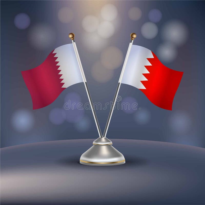 Qatar VS Bahrain Flag Relation in a Stand on Table. Vector Illustration ...