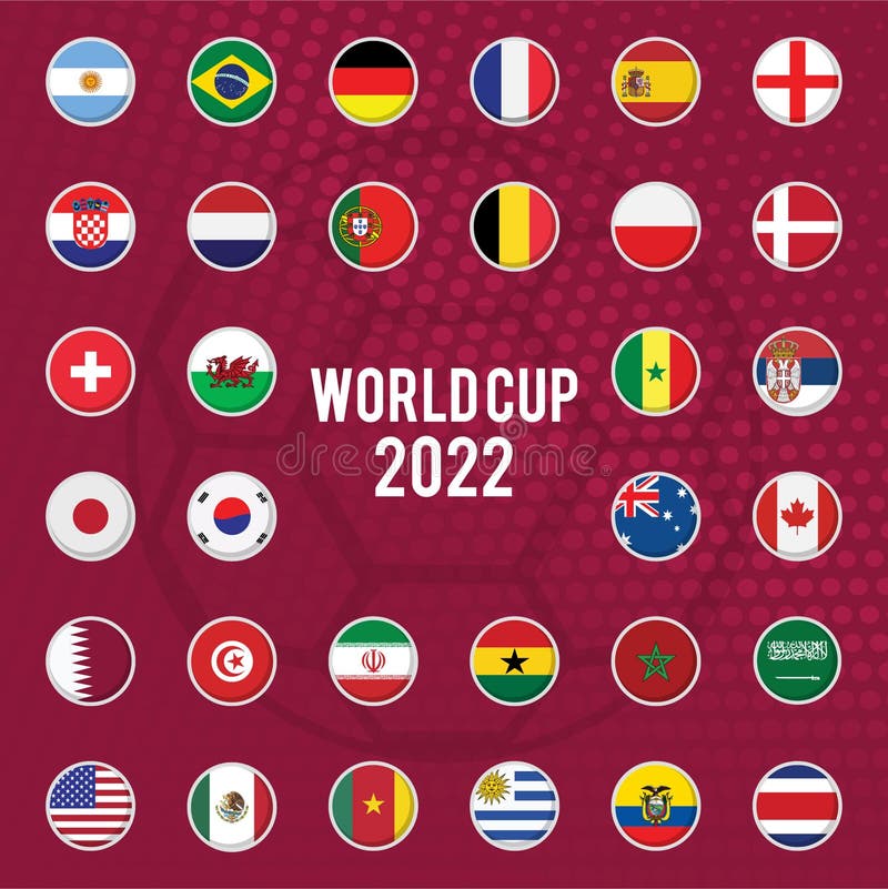 Round Flags with White Border of All Participating Countries of Qatar ...