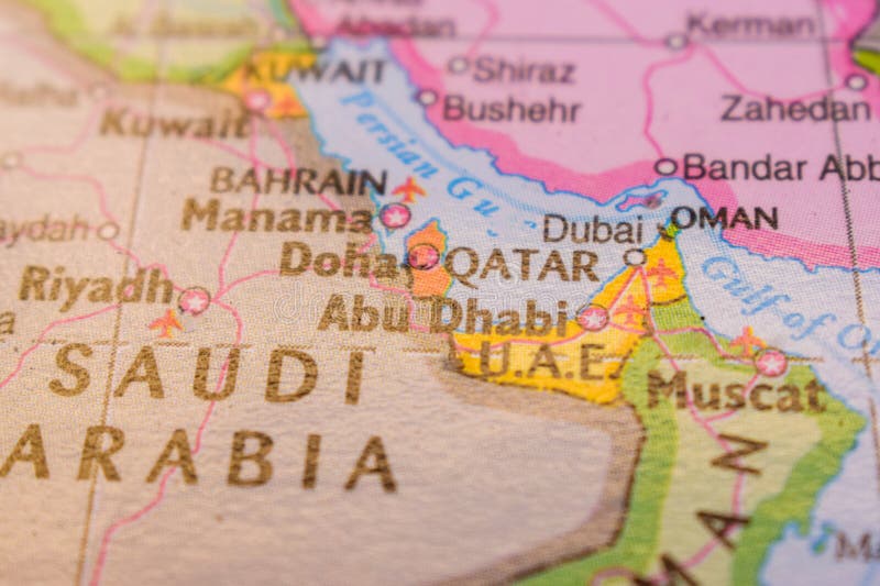 Qatar on the World Map Colorful Geo Political Map Stock Image - Image ...