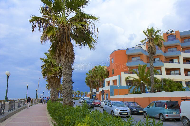 Qawra and Bugibba Promenade in Malta Editorial Photography - Image of ...