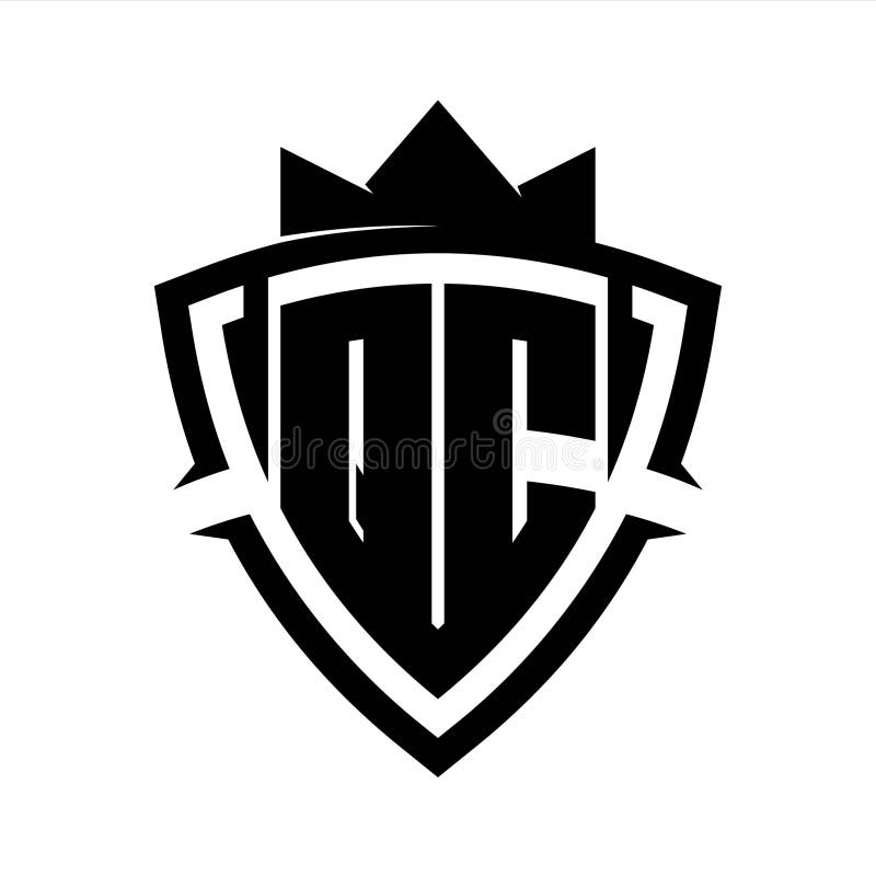 QC Letter Bold Monogram Triangle Curve Shield Shape with Crown Black ...