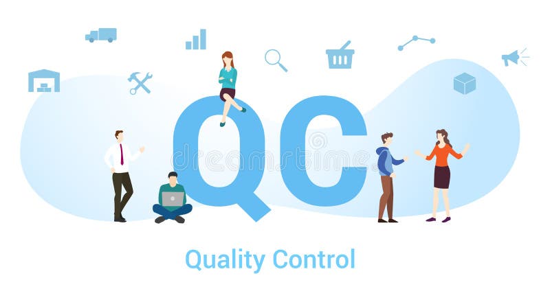 Qc Quality Control Concept with Big Word or Text and Team People with ...