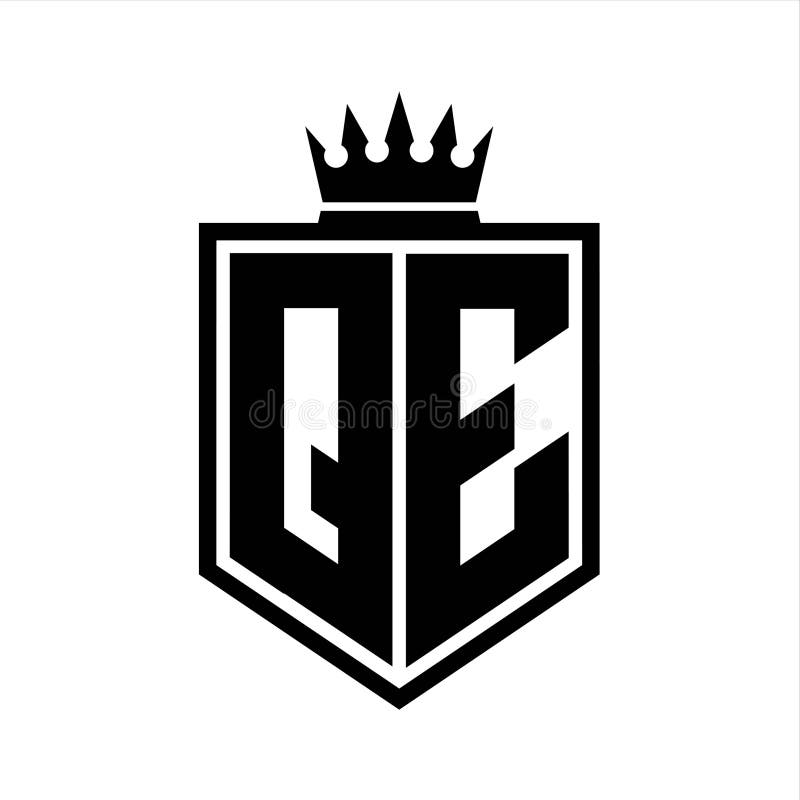 QE Logo Monogram Bold Shield Geometric Shape with Crown Outline Black ...