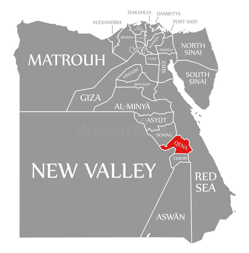 Qena Red Highlighted in Map of Egypt Stock Illustration - Illustration ...