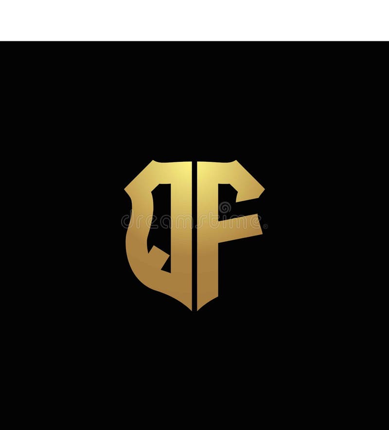 QF Logo Monogram with Gold Colors and Shield Shape Design Template ...