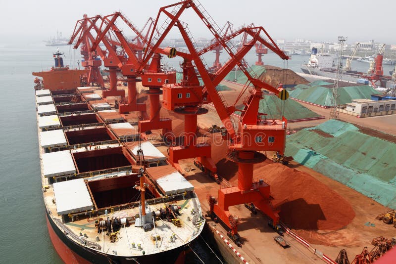 Qingdao Port Iron Ore Terminal Stock Photo - Image of system, heavy ...