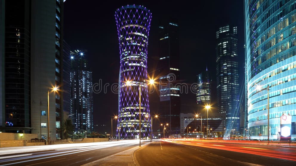QIPCO Tower in Doha, Qatar editorial image. Image of night - 23761820