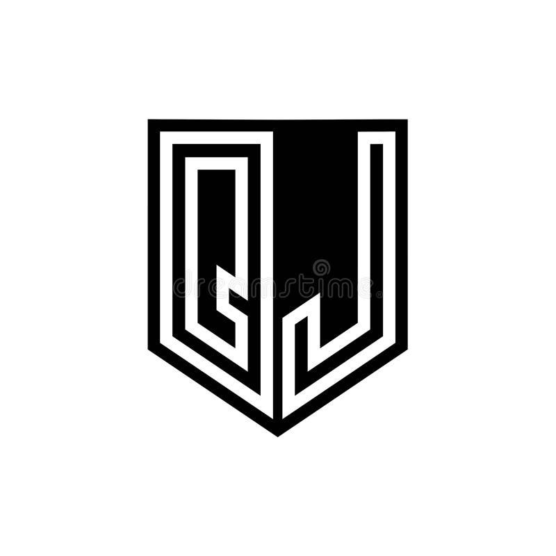 QJ Logo Monogram Shield Geometric White Line Inside Black Shield Color ...