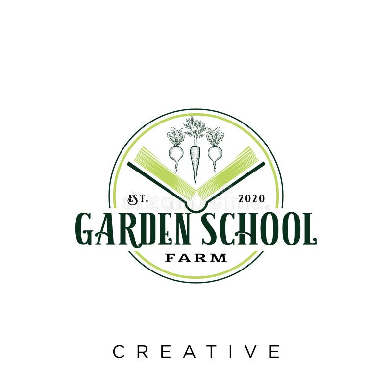 Vegetable Garden School Logo Illustration Hand Draw Design Vector Stock ...