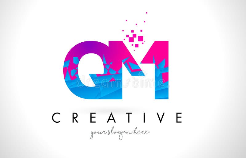 QM Q M Letter Logo with Shattered Broken Blue Pink Texture Design ...