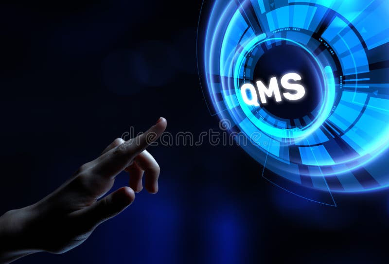 QMS Quality Management System. Hands Pressing Button Virtual Screen ...