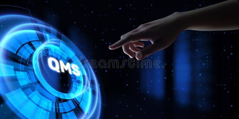QMS Quality Management System. Hands Pressing Button Virtual Screen ...