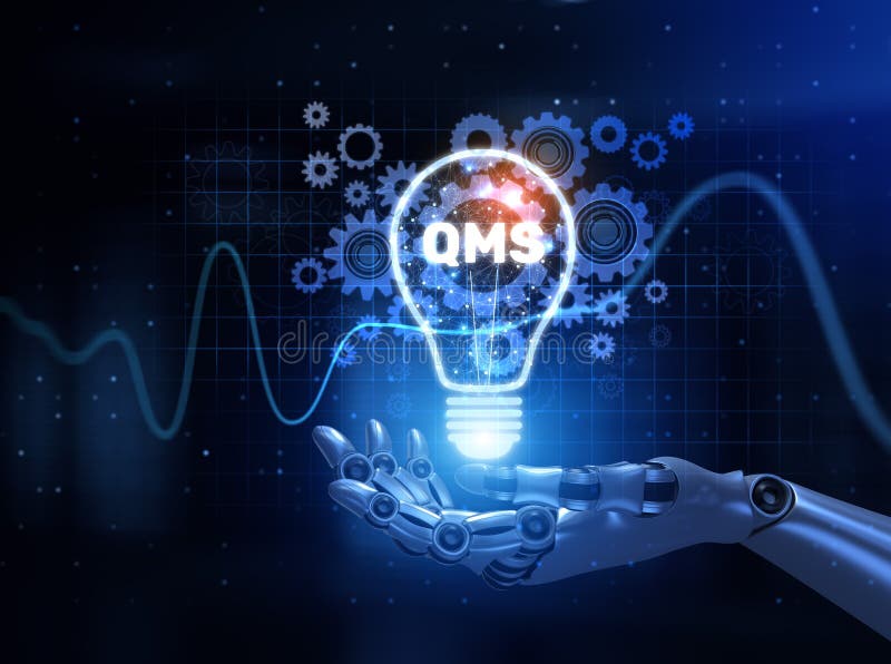 QMS Quality Management System Illustrated with a Robot Hand Pressing a ...