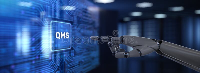 QMS Quality Management System Illustrated with a Robot Hand Pressing a ...