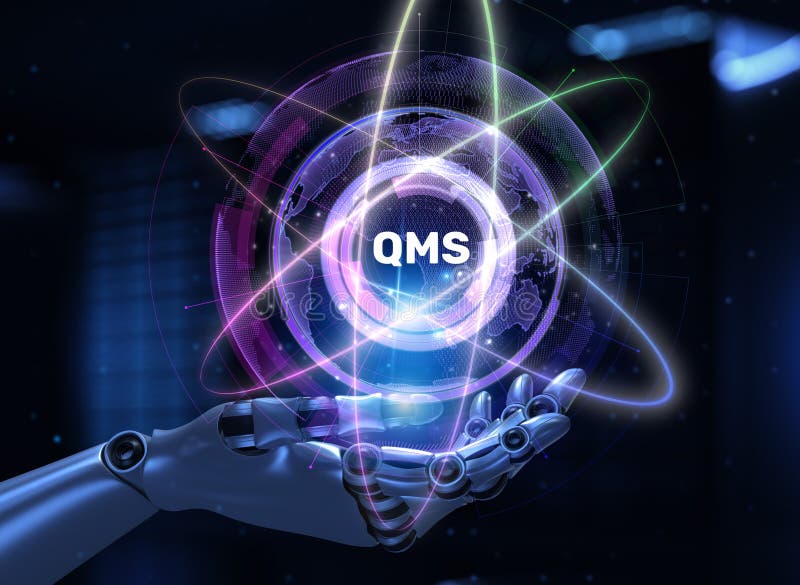 QMS Quality Management System Illustrated with a Robot Hand Pressing a ...