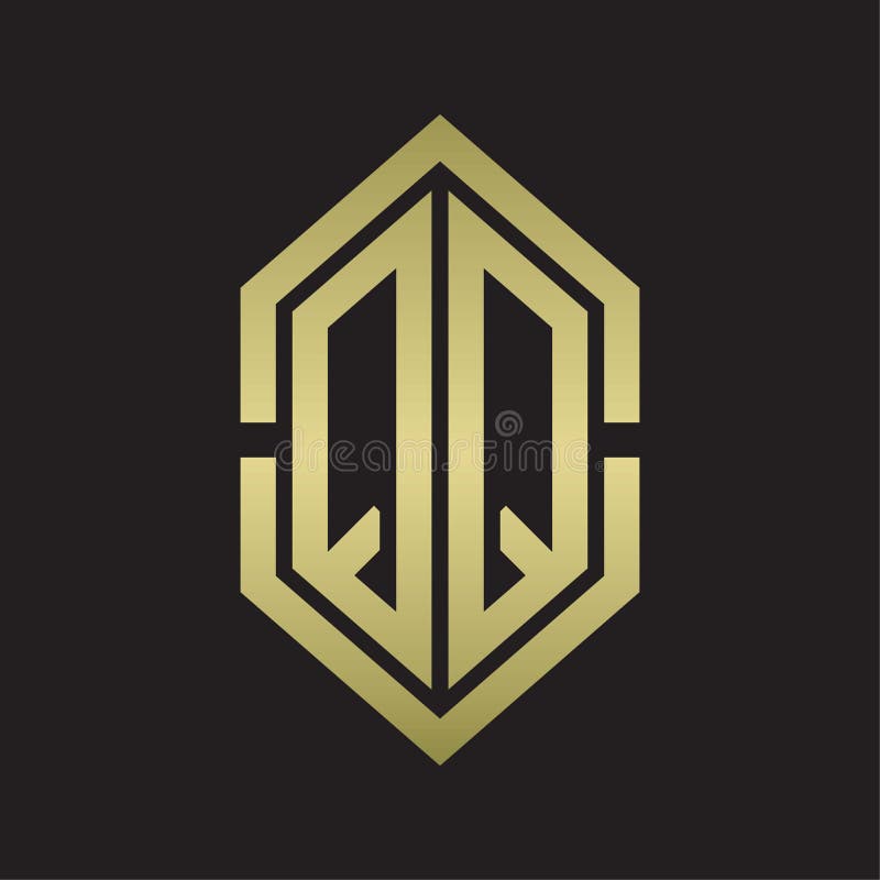 QQ Logo Monogram with Hexagon Shape and Outline Slice Style with Gold ...