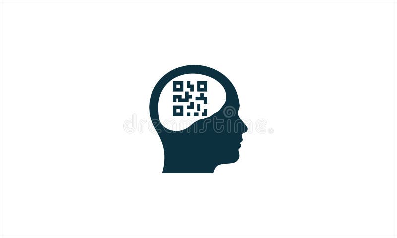 QR Barcode Inside Human Head Icon Logo Stock Vector - Illustration of ...