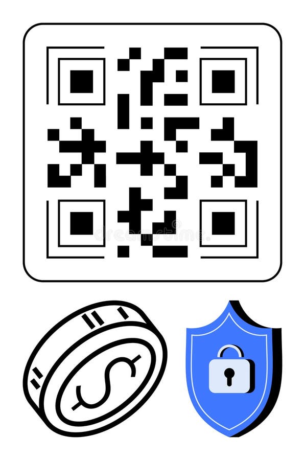 QR Code with Dollar Coin and Shield Lock Symbolizing Secure Financial ...
