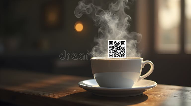 Qr Code Appearing in Steam Above Coffee Cup, AI Generated Image Stock ...