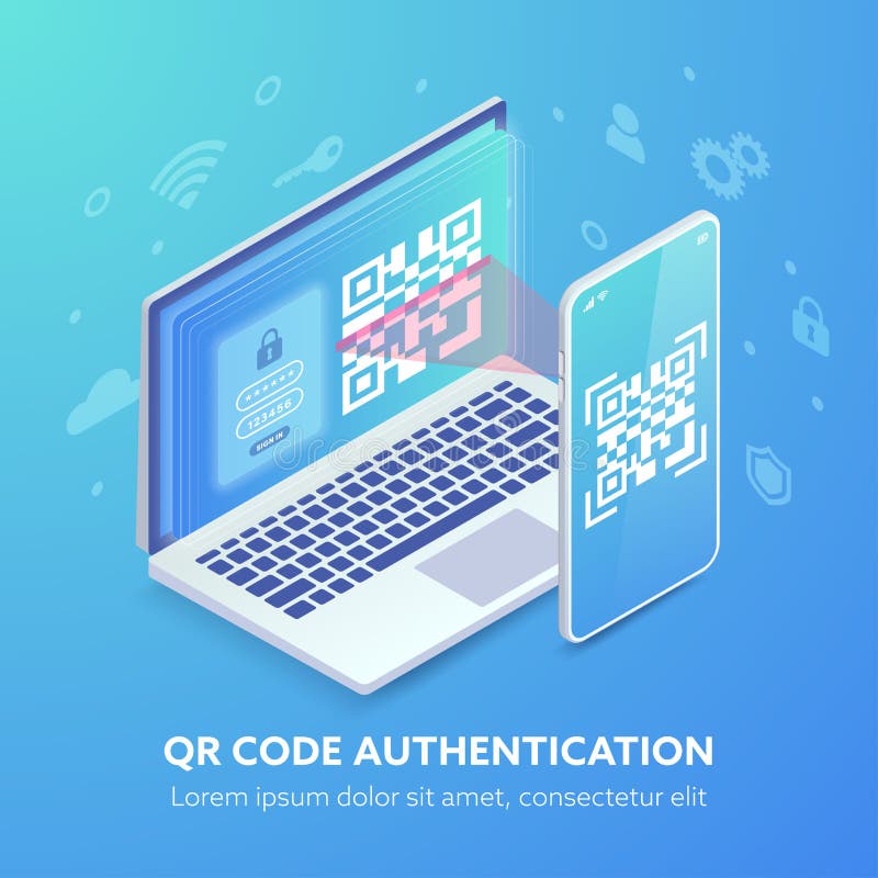 QR Code Authentication Website Isometric Concept. QR Code and Login ...