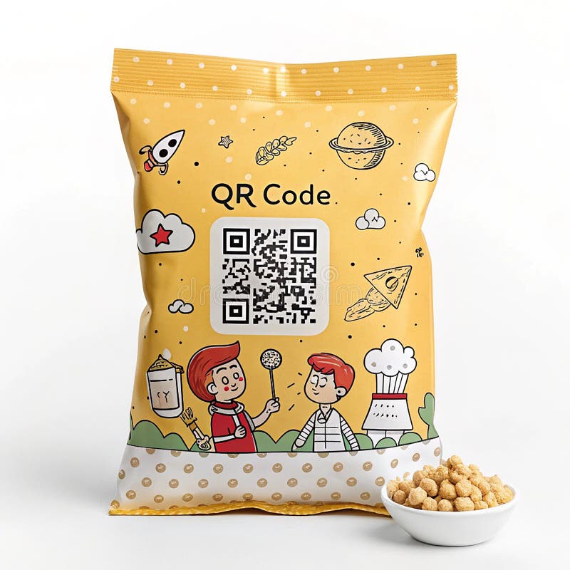 QR Code Based Interactive Snack Pouch with Storytelling Elements Stock ...