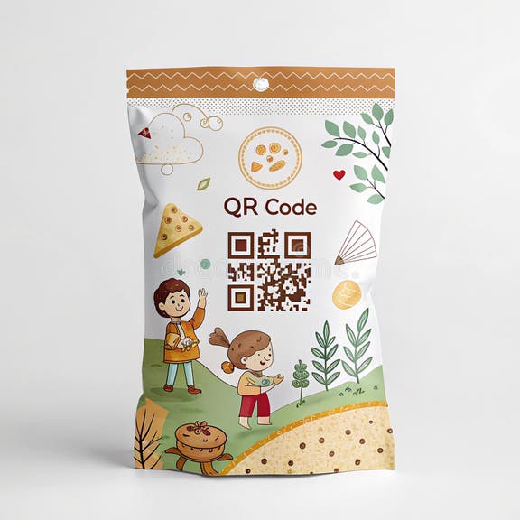 QR Code Based Interactive Snack Pouch with Storytelling Elements Stock ...