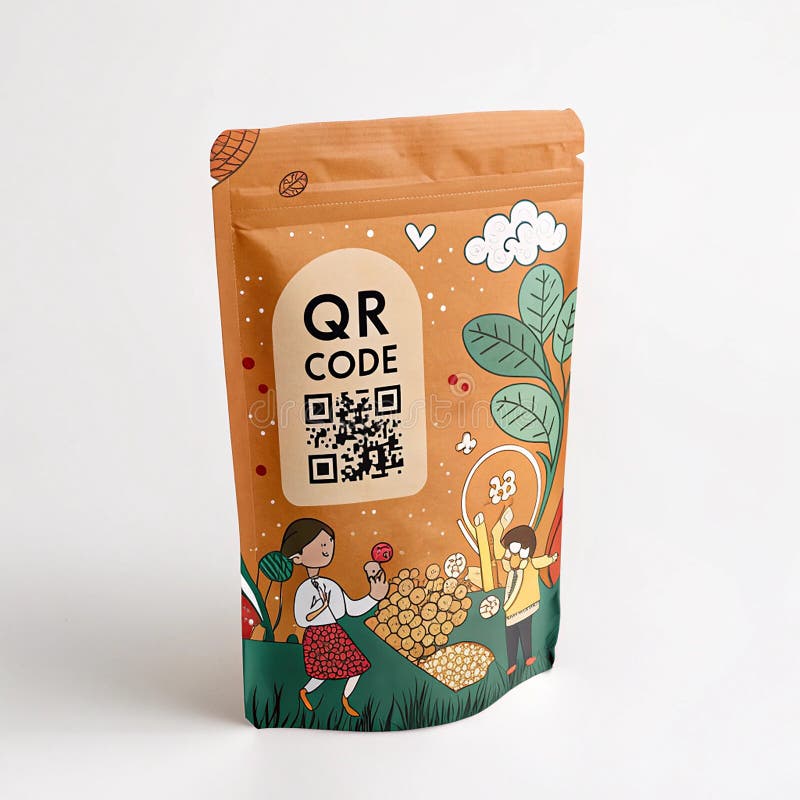 QR Code Based Interactive Snack Pouch with Storytelling Elements Stock ...