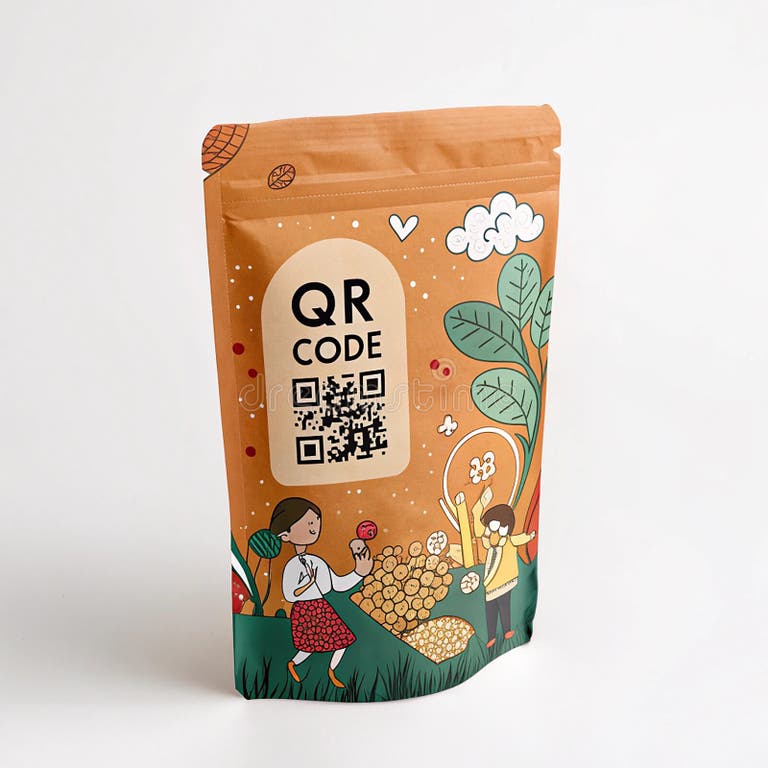 QR Code Based Interactive Snack Pouch with Storytelling Elements Stock ...