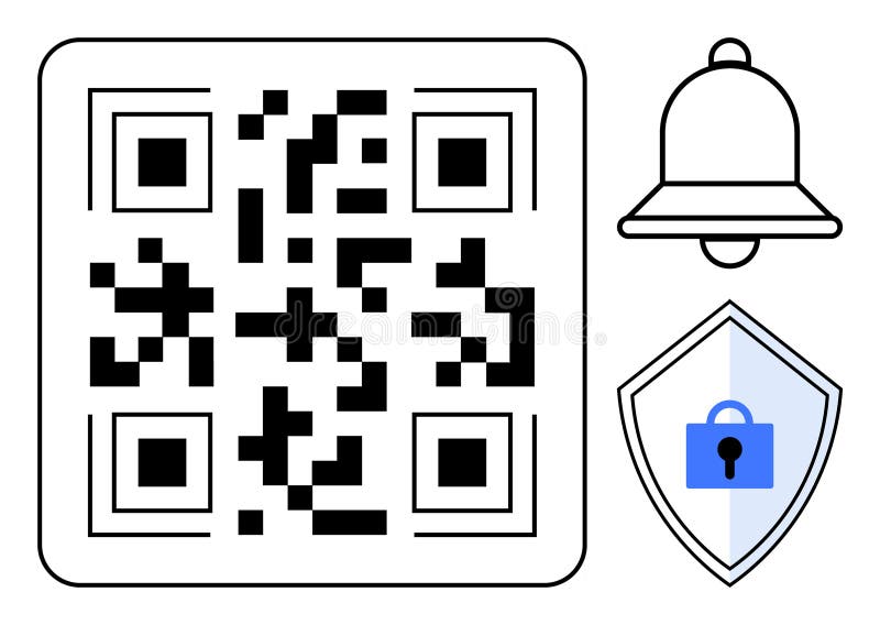 QR Code with Bell Notification Icon and Shield Padlock for Secure ...