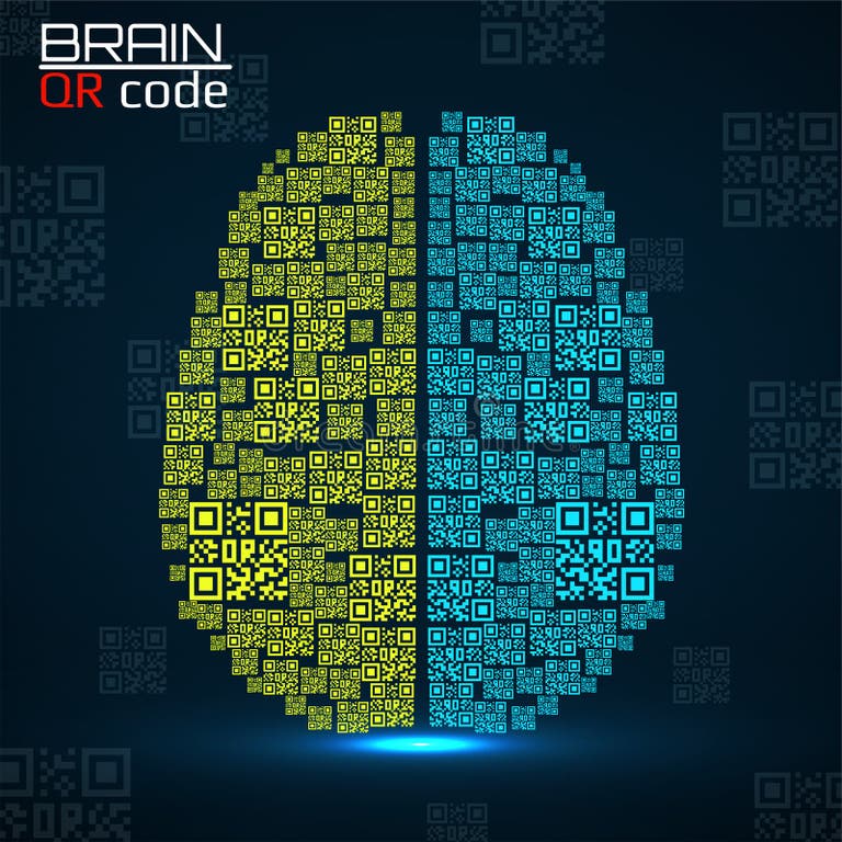 QR Code Brain. Silhouette Human Brain with Qr Code Stock Vector ...