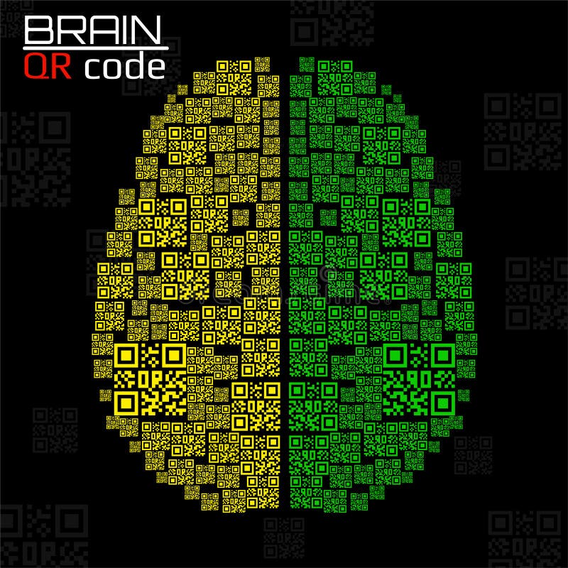 QR Code Brain. Silhouette Human Brain with Qr Code Stock Vector ...