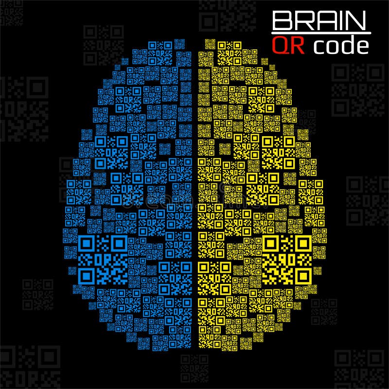 QR Code Brain. Silhouette Human Brain with Qr Code Stock Vector ...