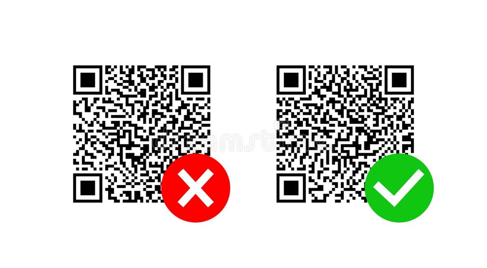 QR Code with Check and Cross. Icon of Barcode for Sanitary Control and ...