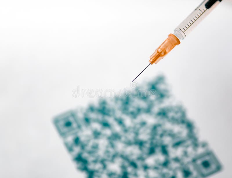 A QR Code Close Up and Medical Syringe Stock Photo - Image of ...