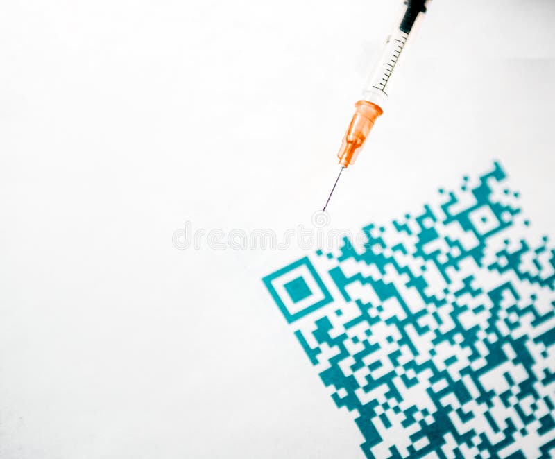 A QR Code Close Up and Medical Syringe Stock Image - Image of safety ...