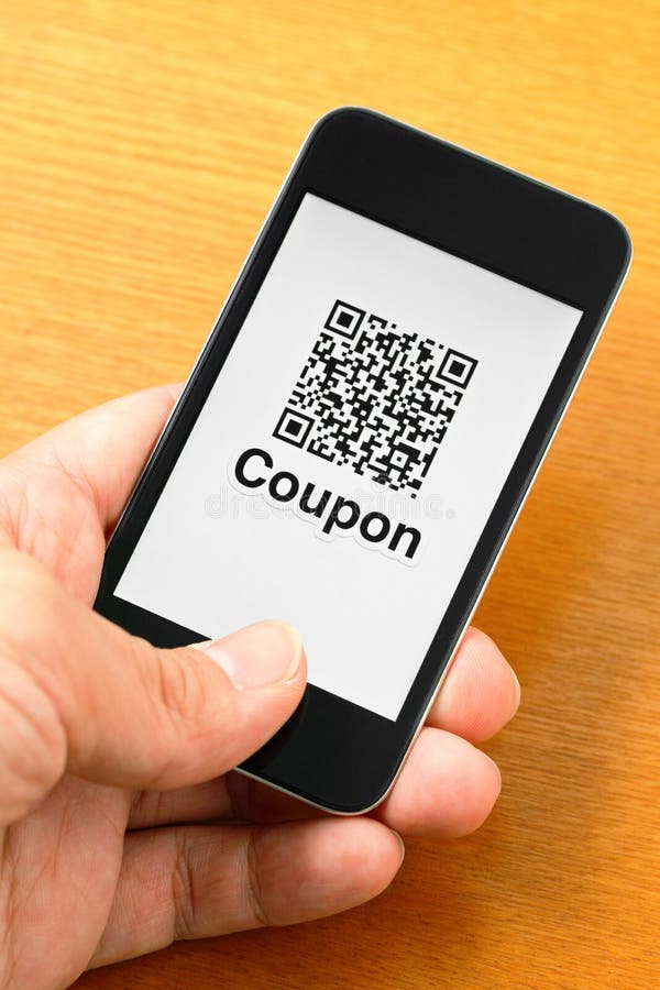 Coupon QR Code on Smart Phone Stock Photo - Image of business, hold ...