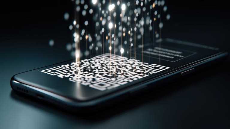 QR Code Data Transfer on Smartphone GenerativeAI Stock Illustration - Illustration of ...
