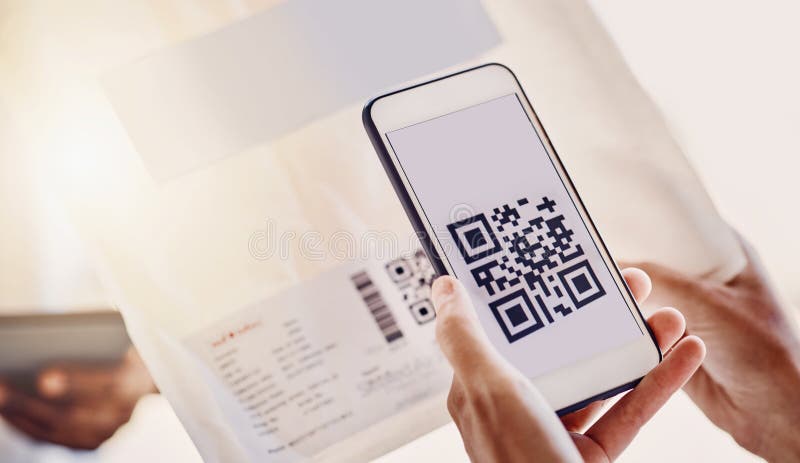 QR Code, Delivery and Phone Screen for Payment, Package Distribution ...