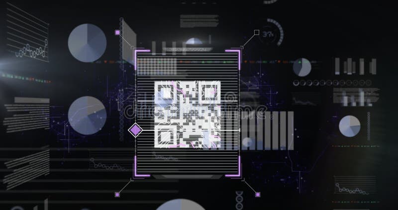Qr Code With Digital Data Processing Animation Over Abstract Technology