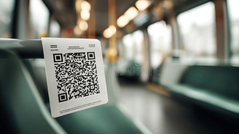 A QR Code is Displayed on Paper, Attached To the Pole Inside a Bus, for ...